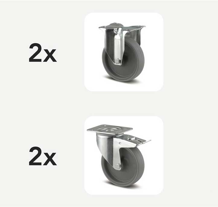 Köp Utbyteshjulsats Nylon 2 länk med broms, 2 fasta 125 mm hos Källs.se